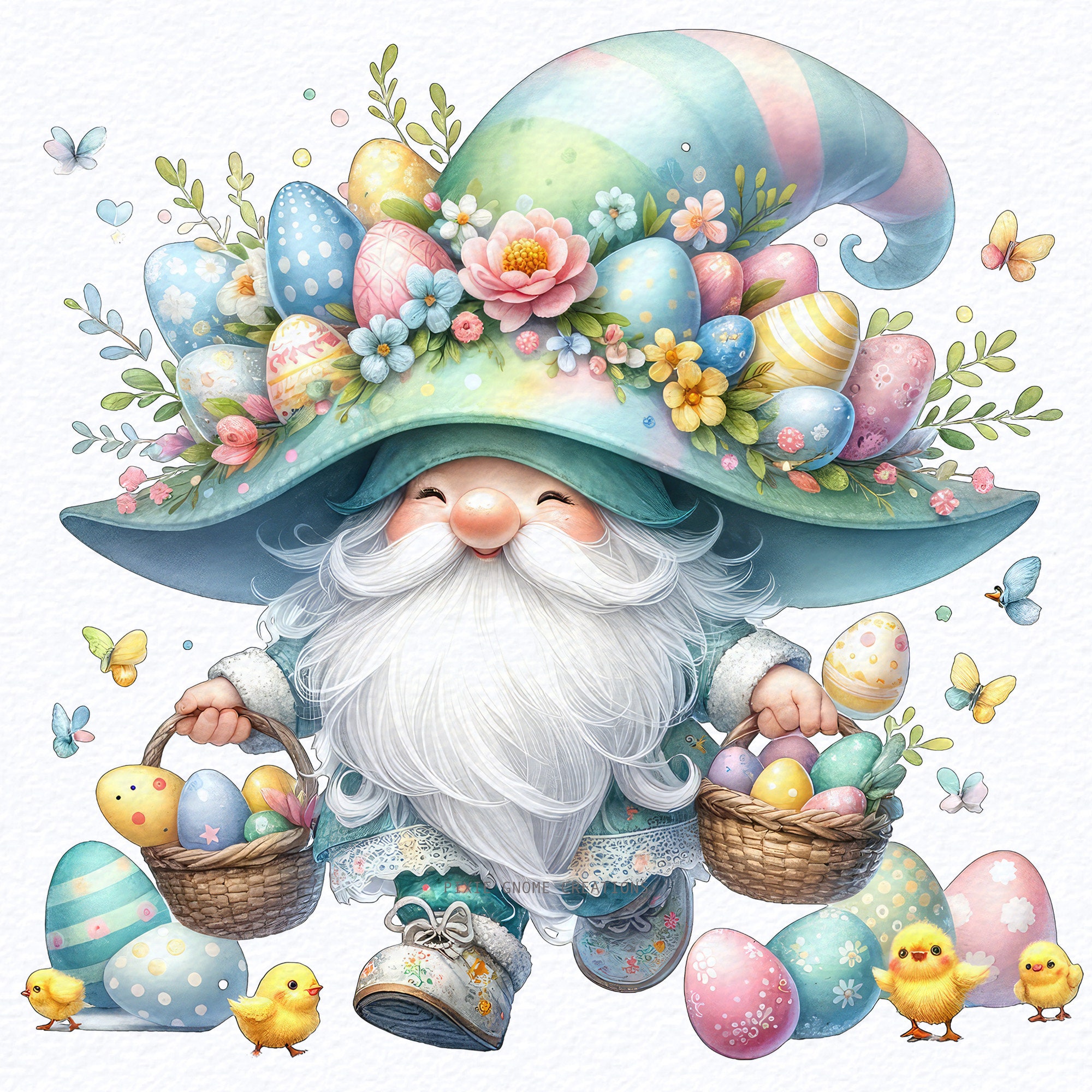 Watercolor Easter Gnome Png Clipart Bundle, Easter Eggs, Garden Clipart ...