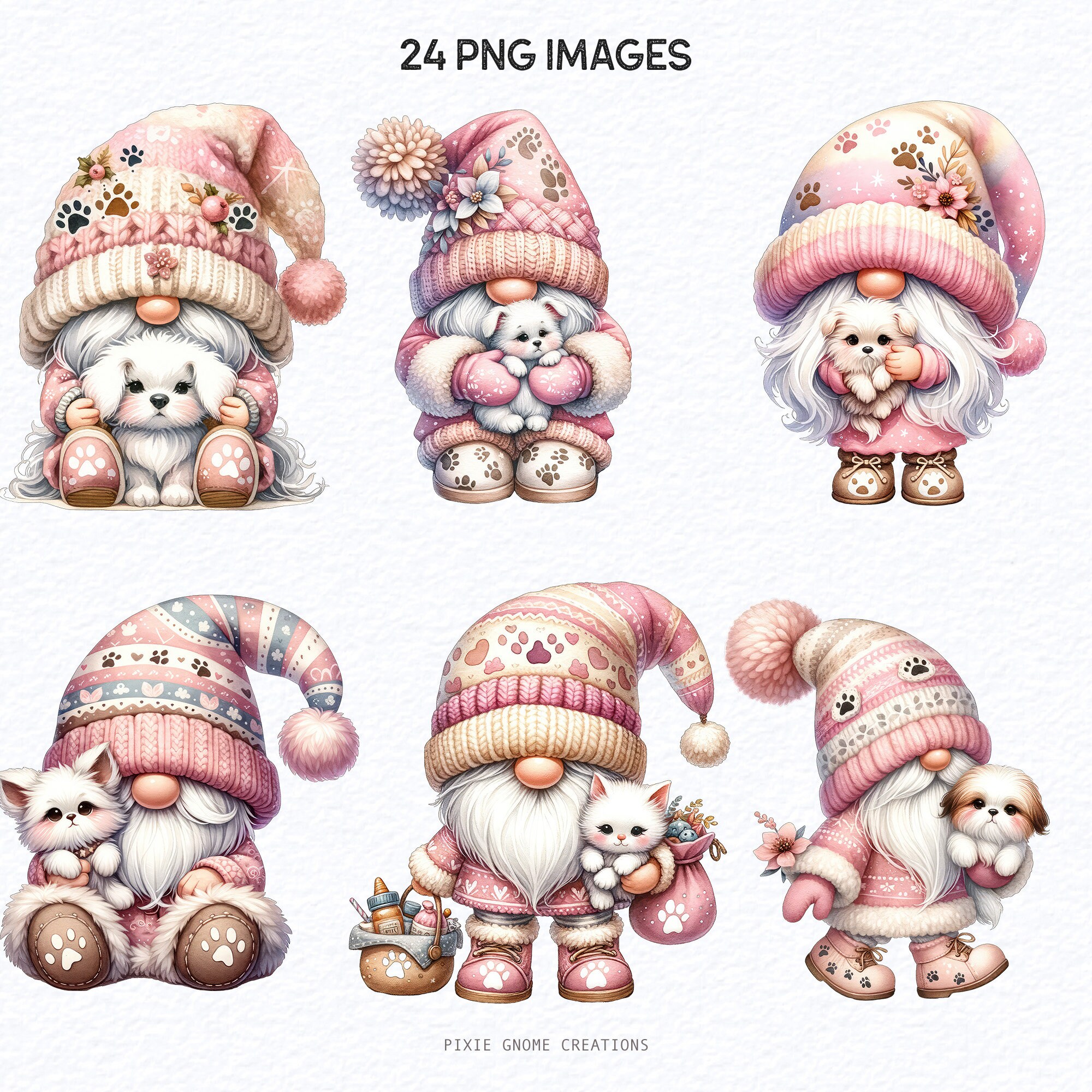 Watercolor Dog Cat Pet Lover Gnome Clipart Bundle Png, Fur Mama Gnome ...