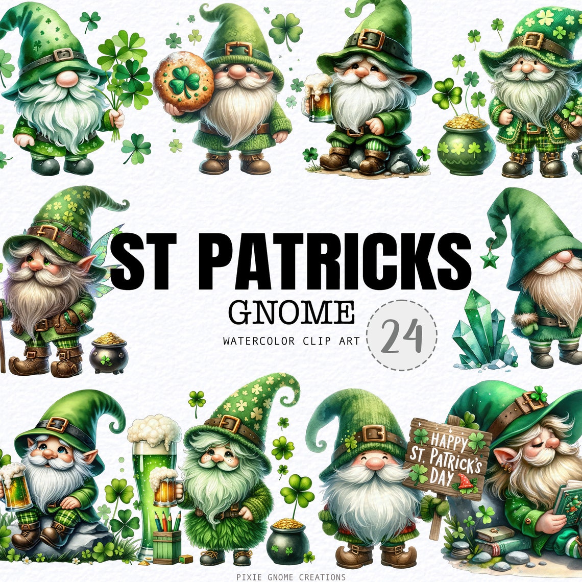 St Patricks Day Gnomes Png, Cute Gnomes Clipart, Patrick Day Watercolor ...