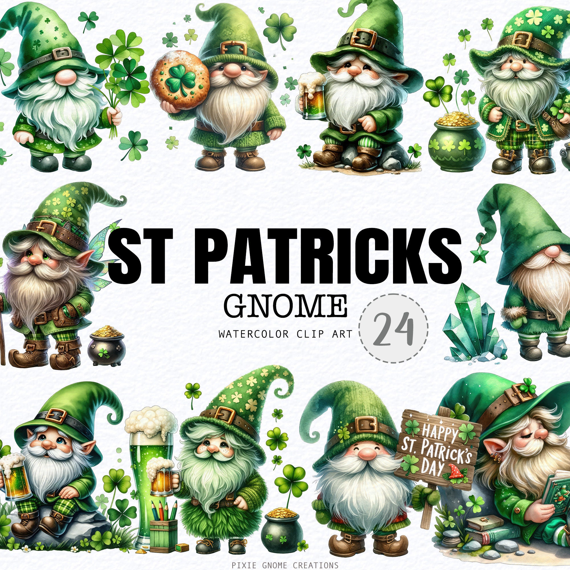 St Patricks Day Gnomes Png, Cute Gnomes Clipart, Patrick Day Watercolor ...