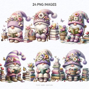 Watercolor Book Flower Gnome Clipart Bundle Png, Garden Clipart, Spring ...