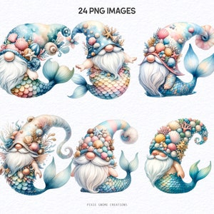 Watercolor Mermaid Gnome Clipart Bundles, Cute Fairytale Clipart ...