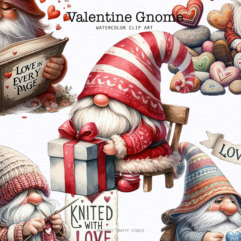 Watercolor Valentines Gnomes Clipart, Valentines Day Clipart Bundle ...