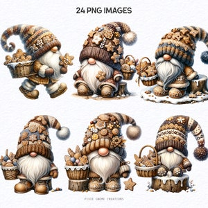Watercolor Gingerbread Cookie Gnome Clipart PNG Bundle, Gingerbread Man ...