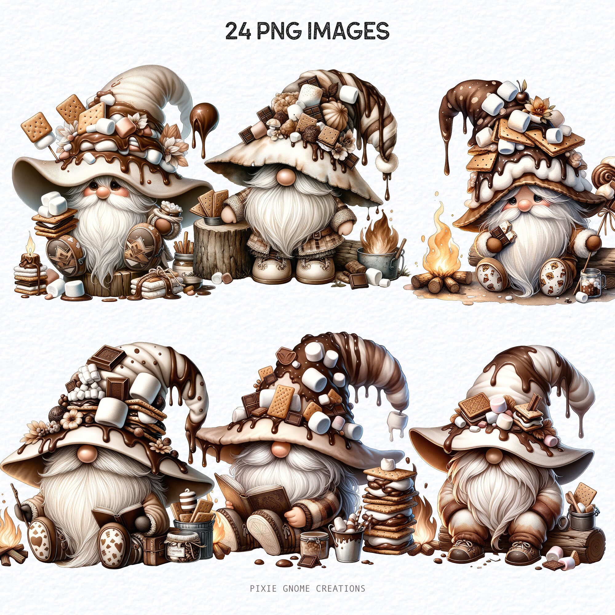 Watercolor Smores Gnome Clipart Bundle Png, Let's Get Toasted, Camping ...