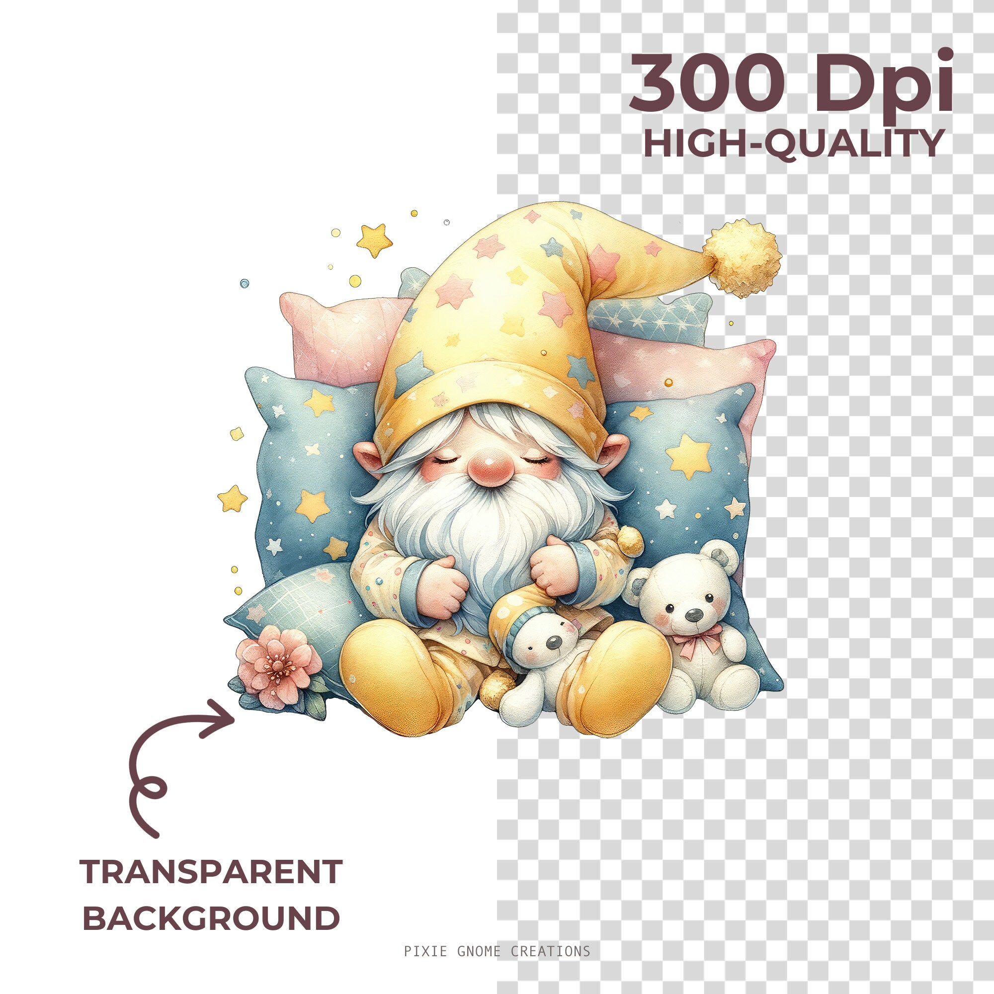 Watercolor Pastel Pijamas Gnome Clipart PNG Bundle, Cute Bed Time ...