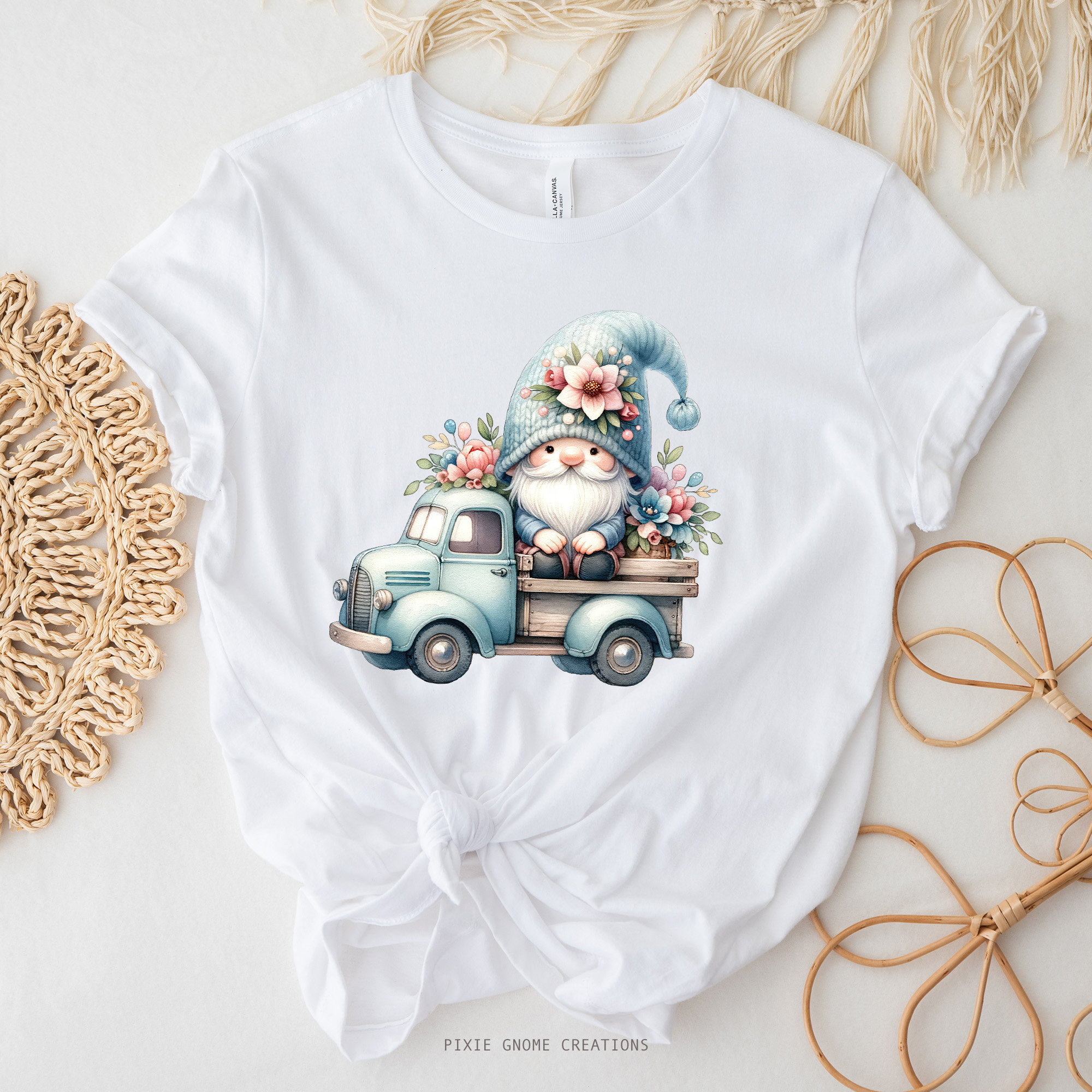 Watercolor Retro Truck Gnome Clipart PNG Bundle, Garden Gnome With ...