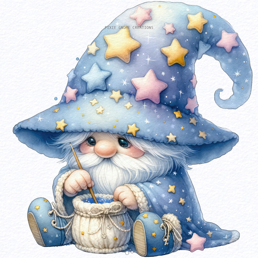 Watercolor Wizard Magic Gnome Clipart PNG Bundle, Fantasy Gnomes, Magic ...