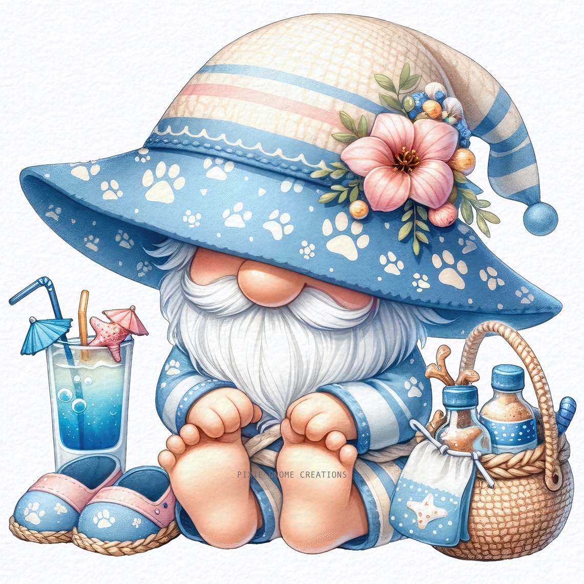 Watercolor Summer Beach Gnome Clipart Bundle Png, Seashell Starfish ...