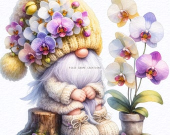 Watercolor Forget Me Not Flower Wreath Gnome Clipart Bundles, Gnome ...