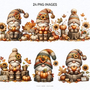 Watercolor Hello Fall Gnome Clipart PNG Bundle, Fall Gnome Png, Autumn ...