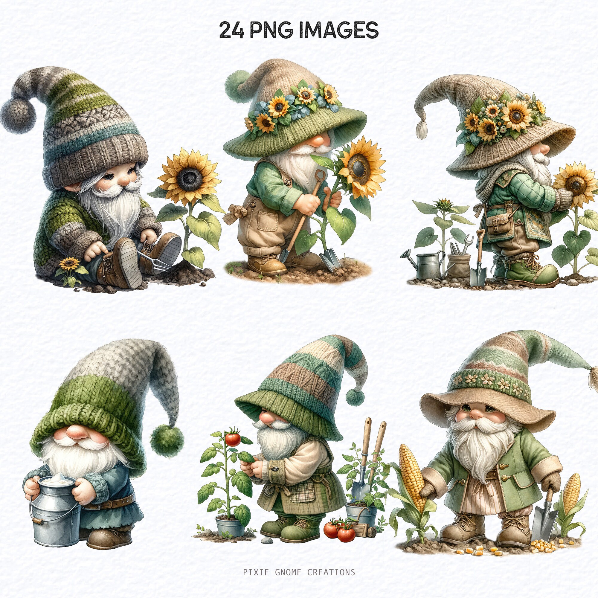 Watercolor Animal Farm Gnome Png Clipart Bundle, Farmers Market Clipart ...