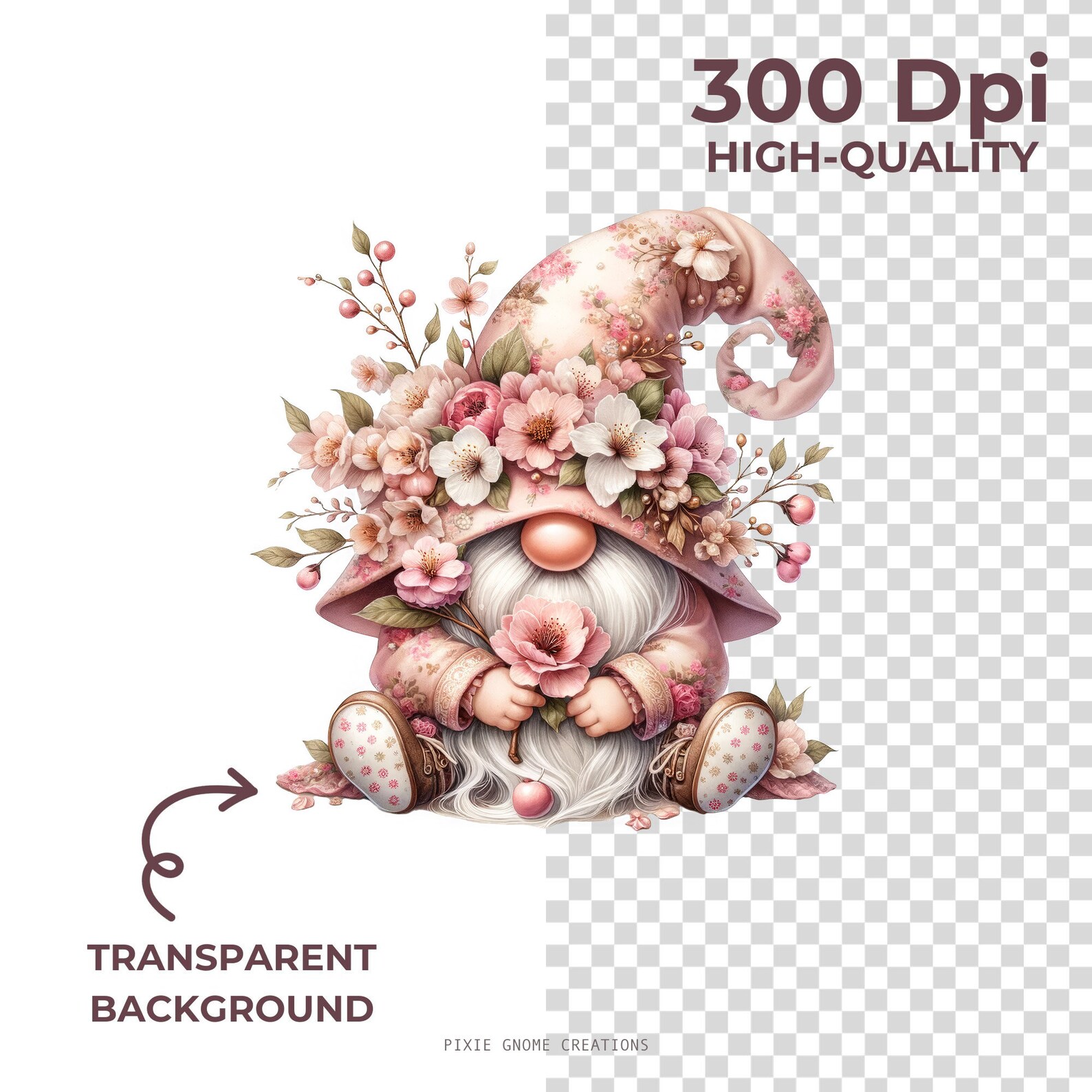 Watercolor Pink Cherry Blossom Gnomes Png, Cute Floral Gnome ...