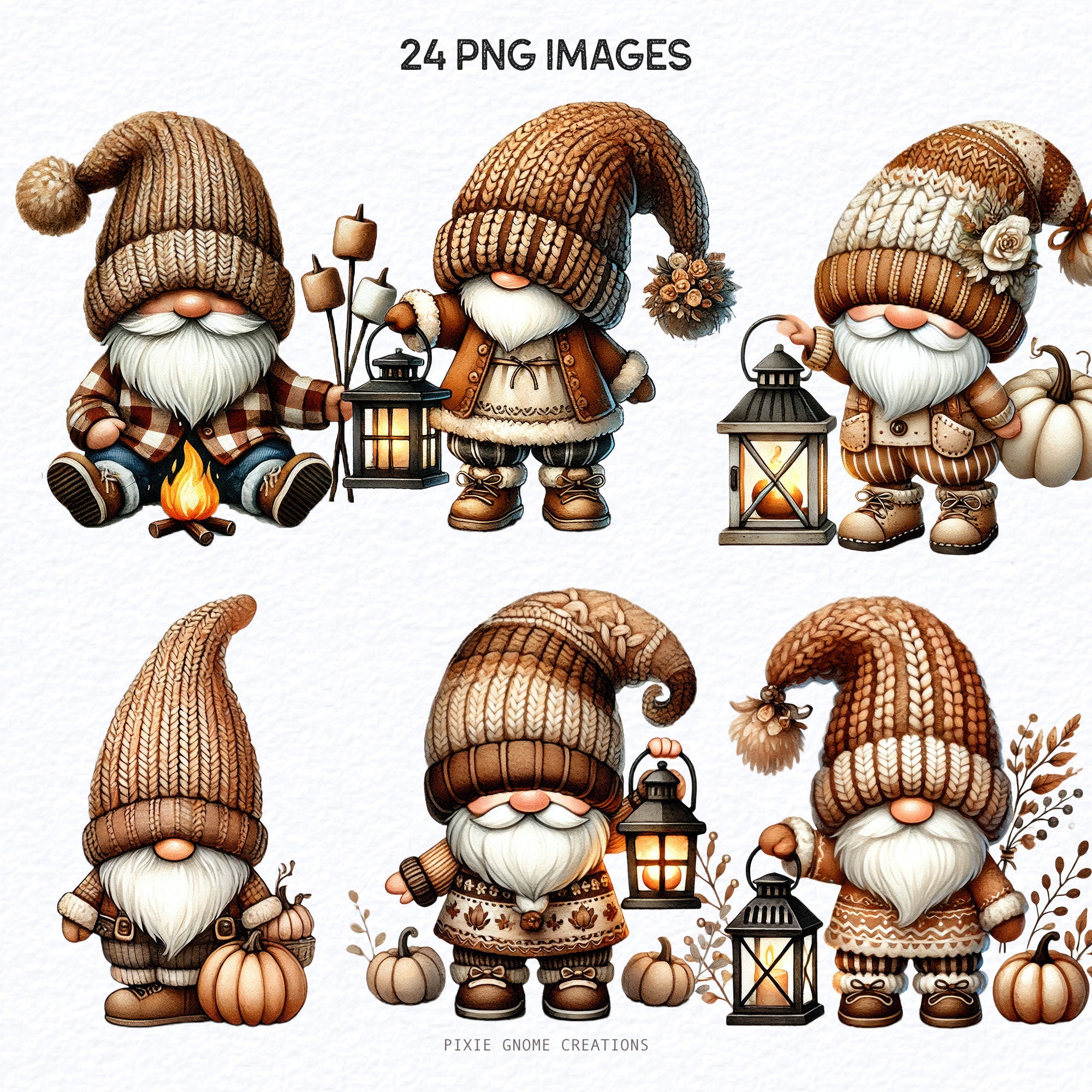Watercolor Hello Fall Gnome Clipart PNG Bundle, Fall Gnome Png, Autumn ...