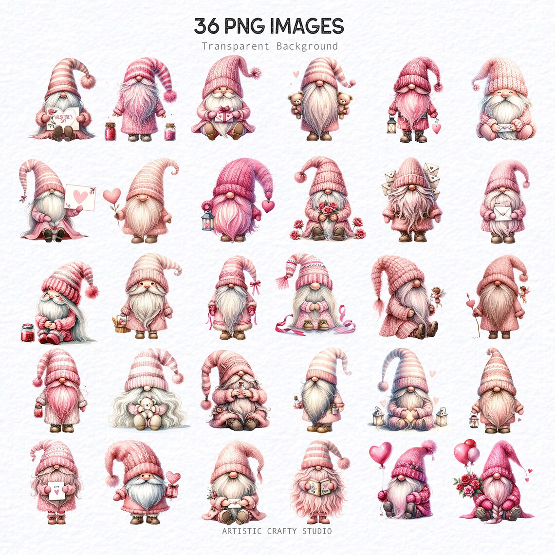 Watercolor Valentines Gnomes Clipart, Valentines Day Clipart Bundle ...