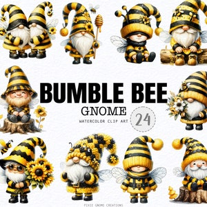 Watercolor Bumble Bee Gnomes Clipart Png, Honey Bee Gnomes PNG ...