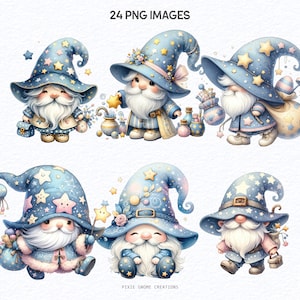 Watercolor Wizard Magic Gnome Clipart PNG Bundle, Fantasy Gnomes, Magic ...