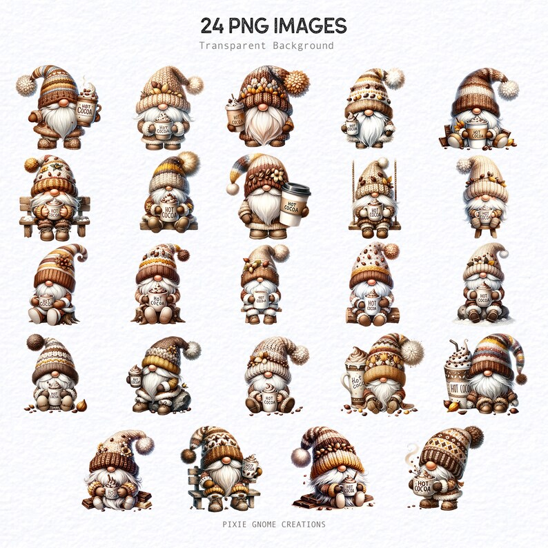 Watercolor Hot Cocoa Gnome Clipart Bundle Png, Cute Gnomes Clipart ...