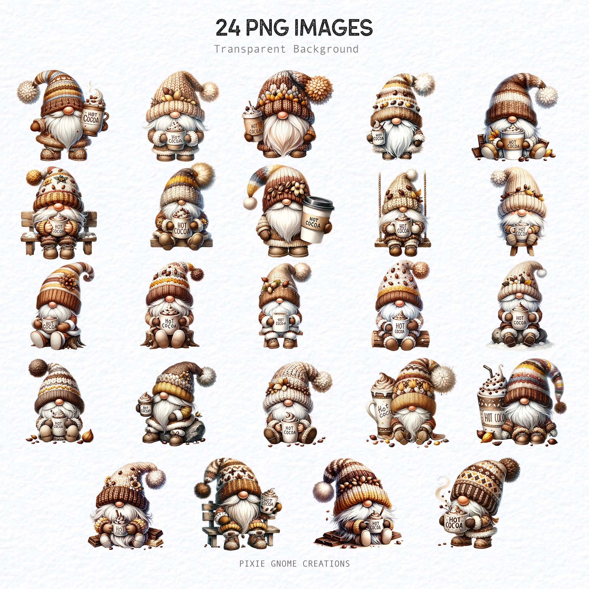 Watercolor Hot Cocoa Gnome Clipart Bundle Png, Cute Gnomes Clipart ...