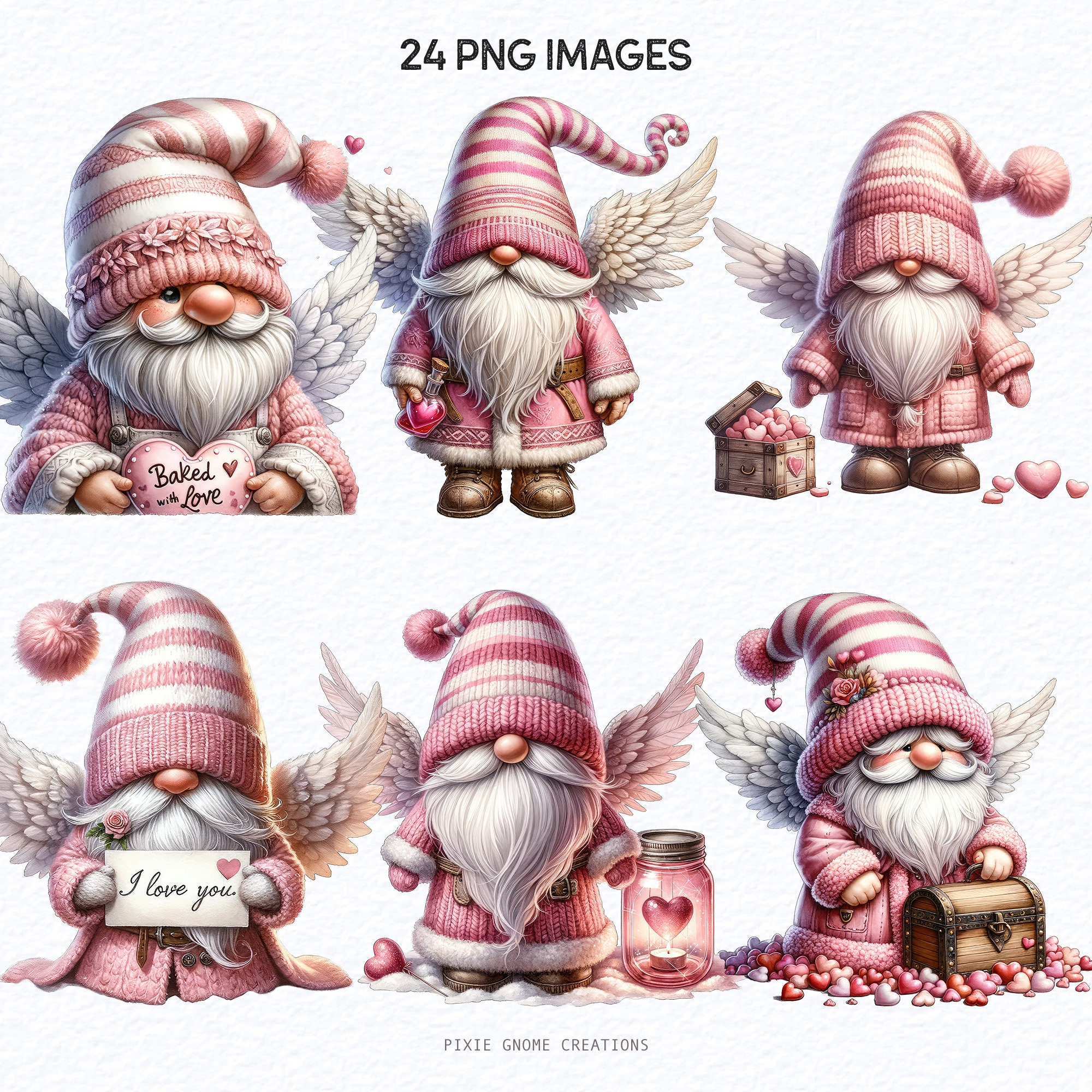Cute Cupid Pink Watercolor Valentines Gnomes Clipart, Valentines Day ...
