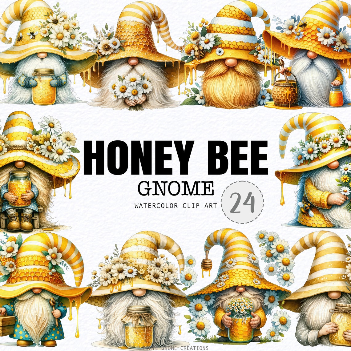 Watercolor Honey Bee Gnomes Clipart, Bee Gnome Clipart, Watercolor ...