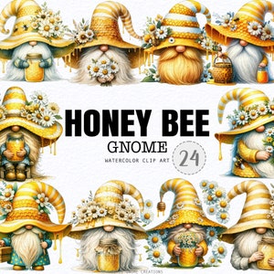 Watercolor Honey Bee Gnomes Clipart, Bee Gnome Clipart, Watercolor ...