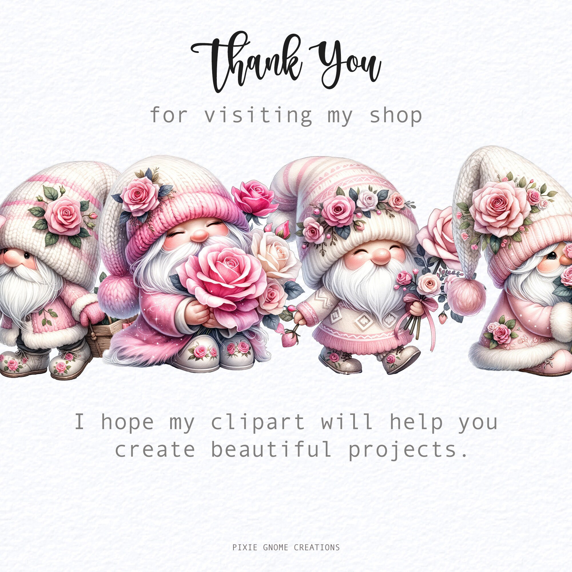 Watercolor Valentines Rose Floral Gnome Clipart PNG Bundle, Garden ...