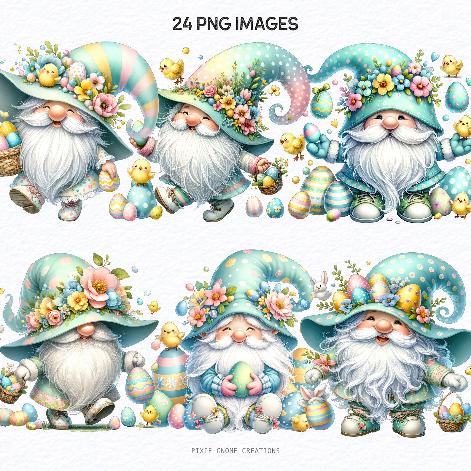 Watercolor Easter Gnome Png Clipart Bundle, Easter Eggs, Garden Clipart ...