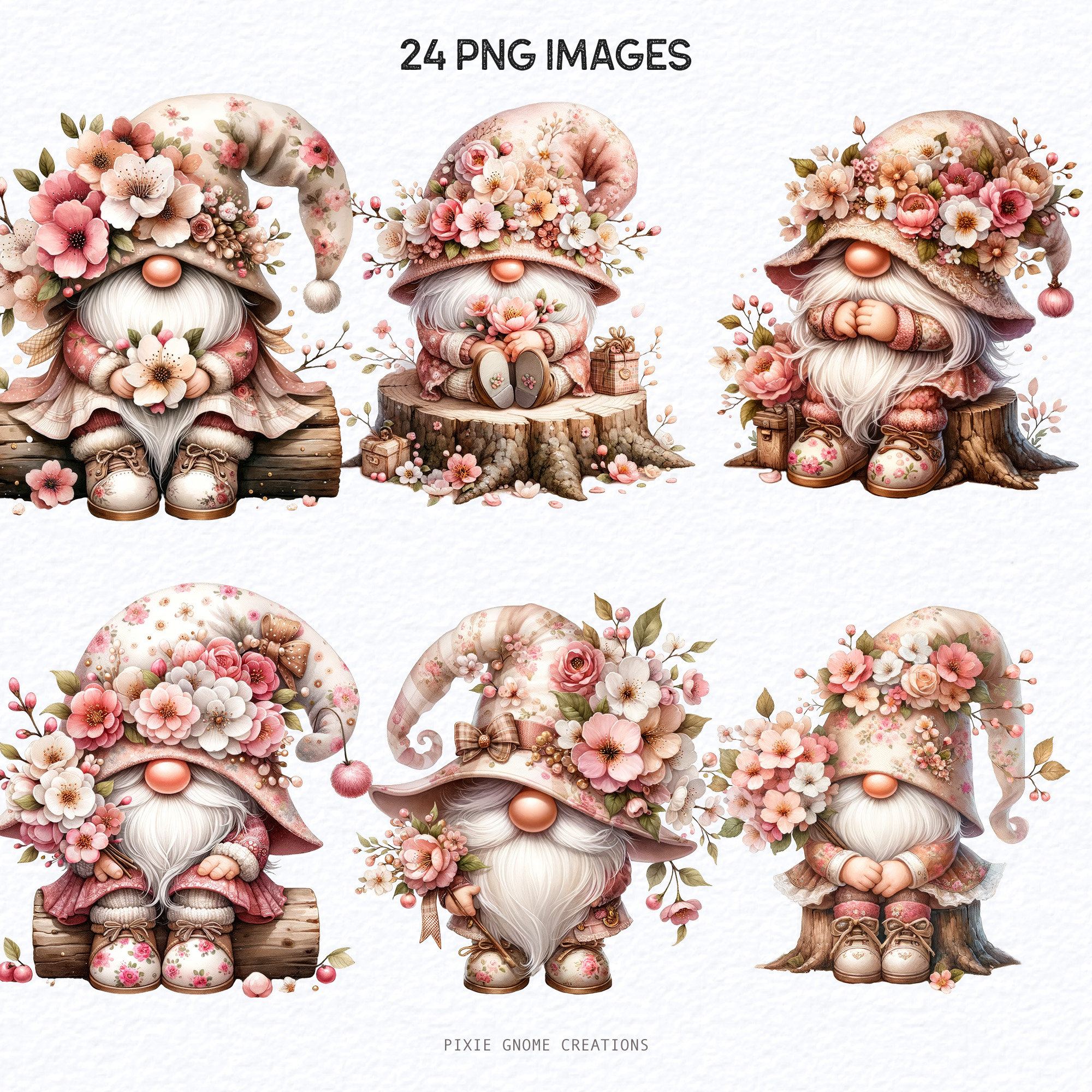Watercolor Pink Cherry Blossom Gnomes Png, Cute Floral Gnome ...