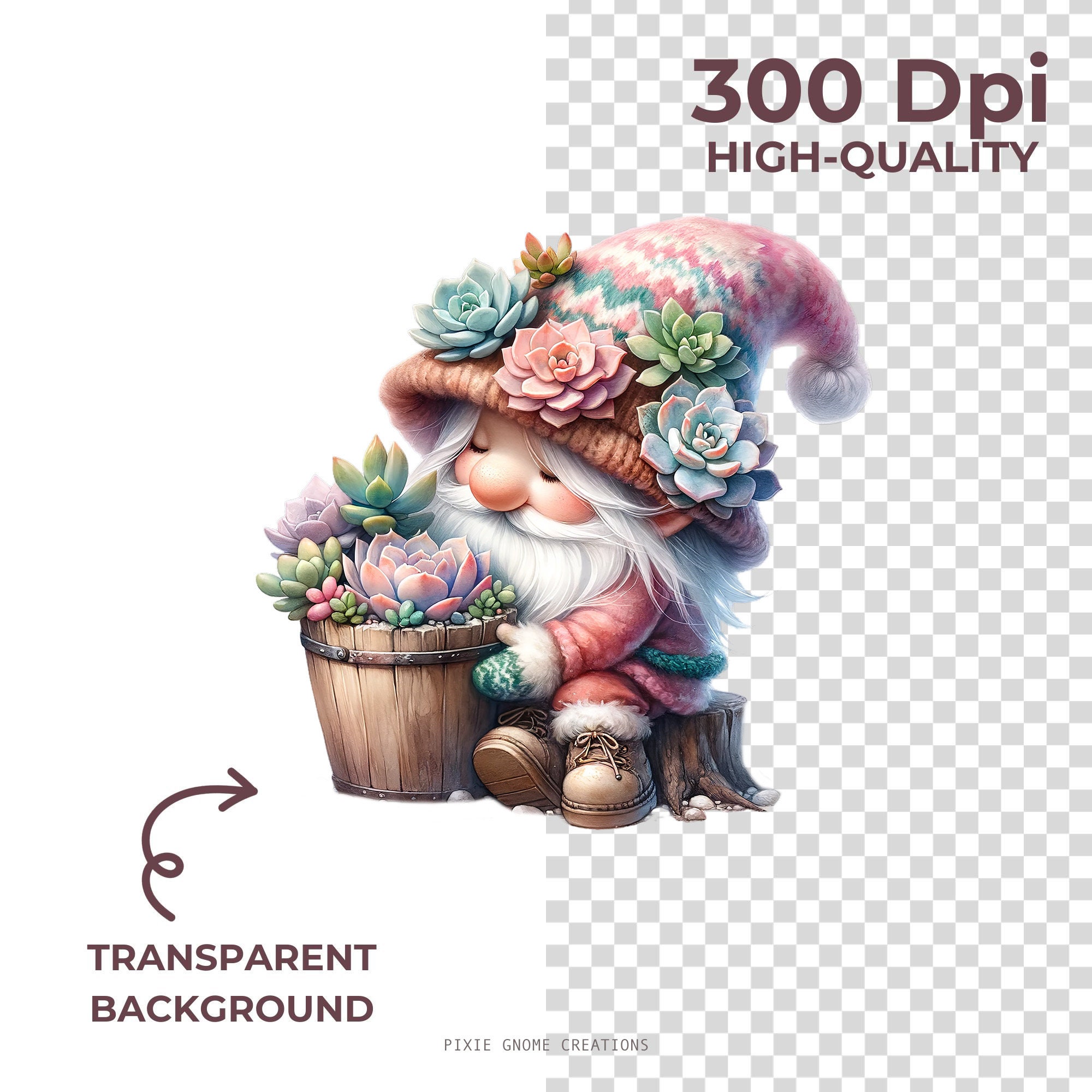 Watercolor Succulent Cactus Gnome Clipart Bundle Png, Succulent Garden ...