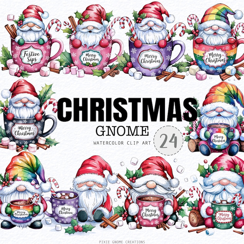 Watercolor Christmas Gnome Clipart PNG Bundle, Gingerbread Man ...
