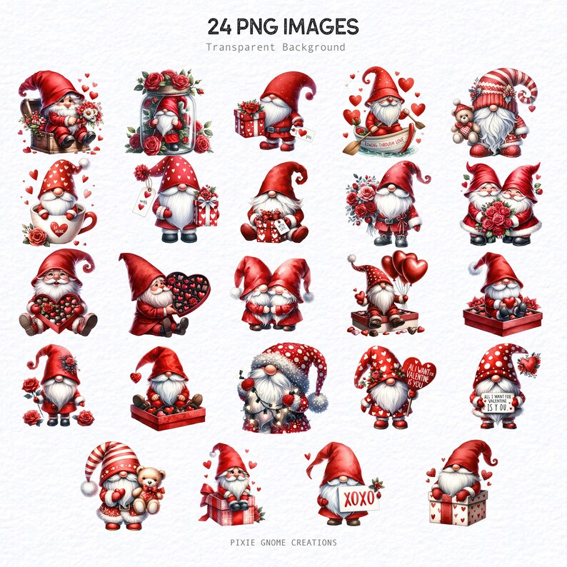 Cute Watercolor Valentines Gnomes Clipart, Valentines Day Clipart ...