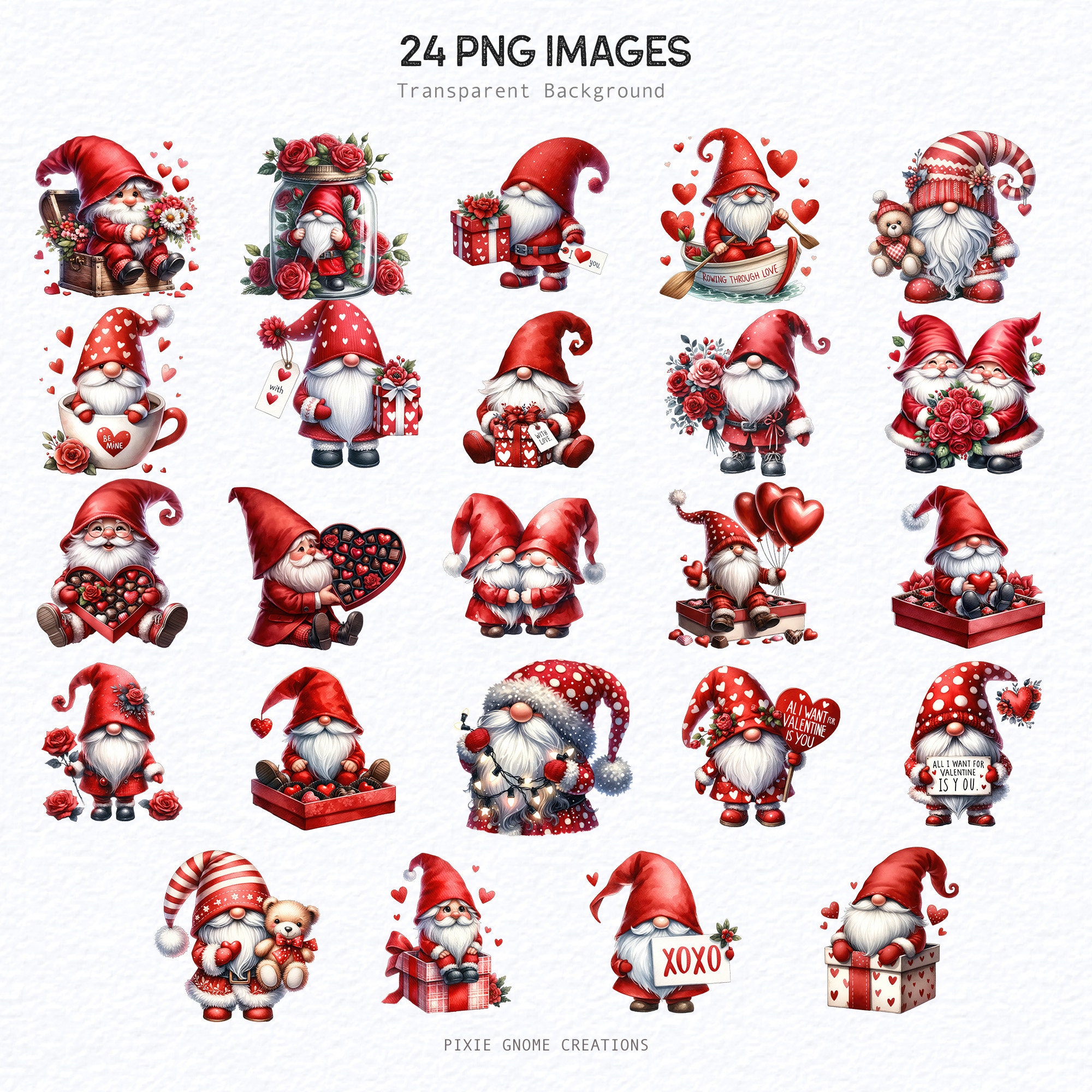 Cute Watercolor Valentines Gnomes Clipart, Valentines Day Clipart ...