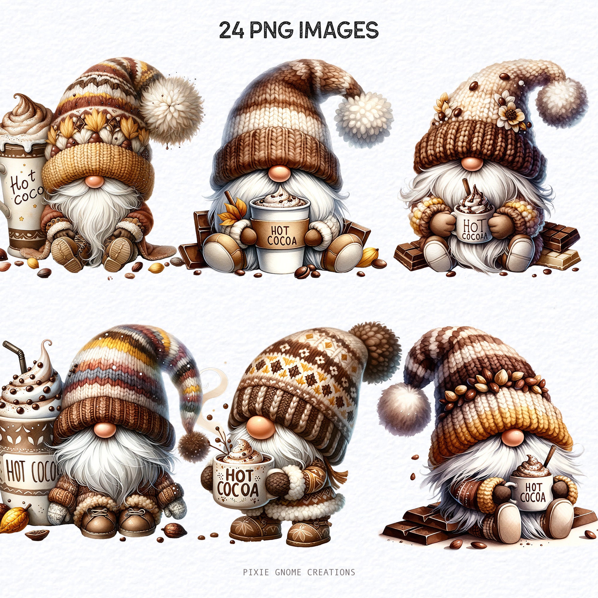 Watercolor Hot Cocoa Gnome Clipart Bundle Png, Cute Gnomes Clipart ...