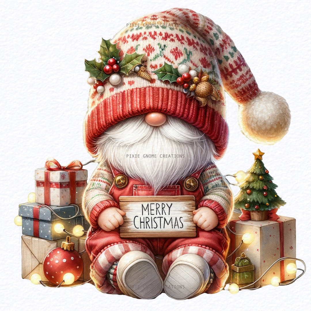Watercolor Christmas Gnome Clipart PNG Bundle, Gingerbread Man ...