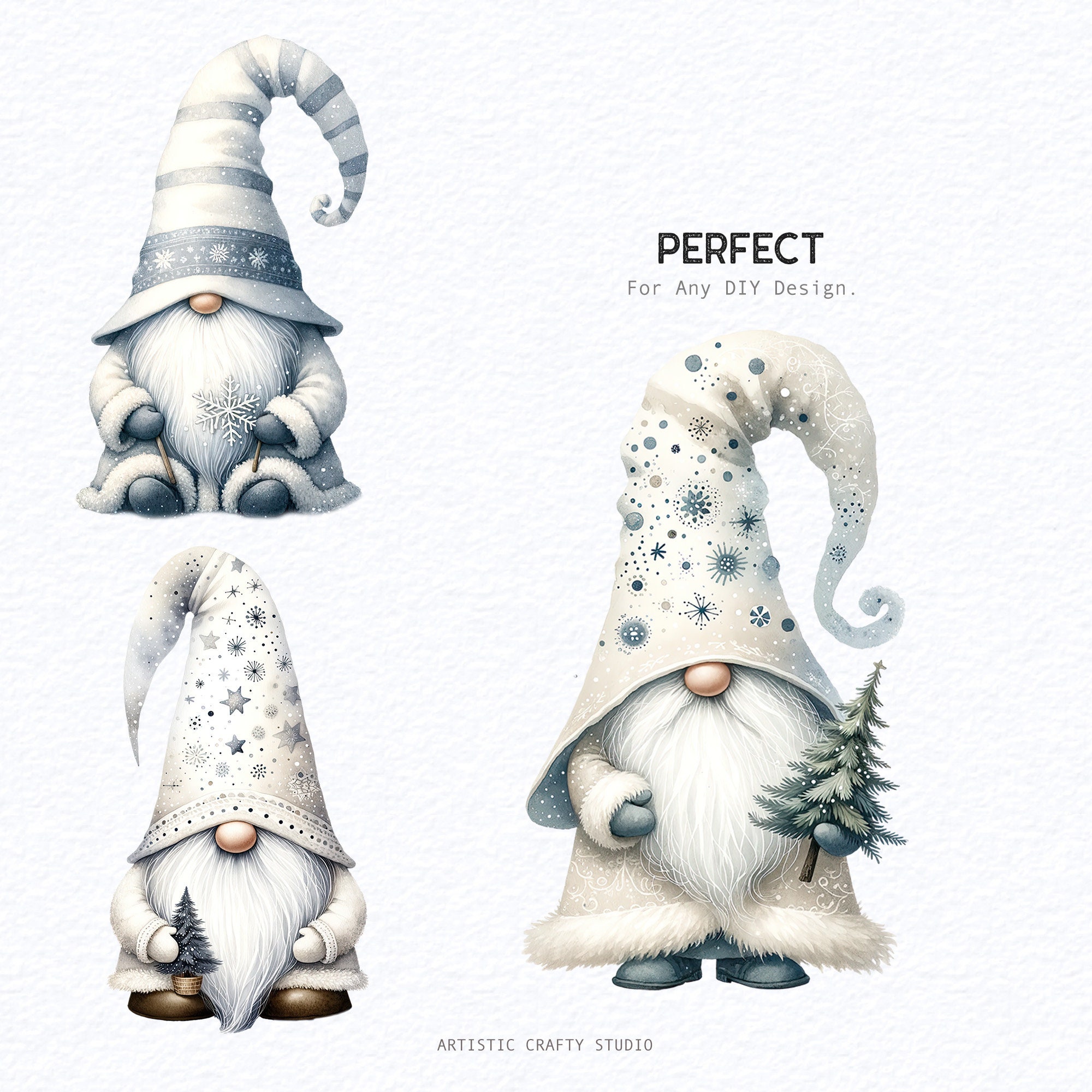36 Watercolor Gnome Bundle Png, Watercolor White Christmas Gnomes ...