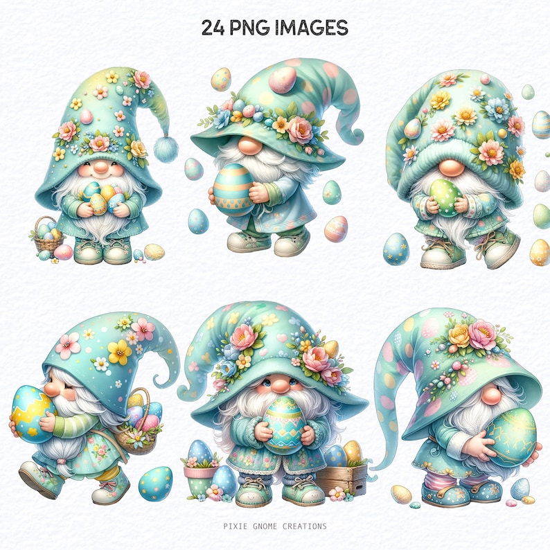 Watercolor Easter Gnome Png Clipart Bundle, Garden Clipart, Spring ...