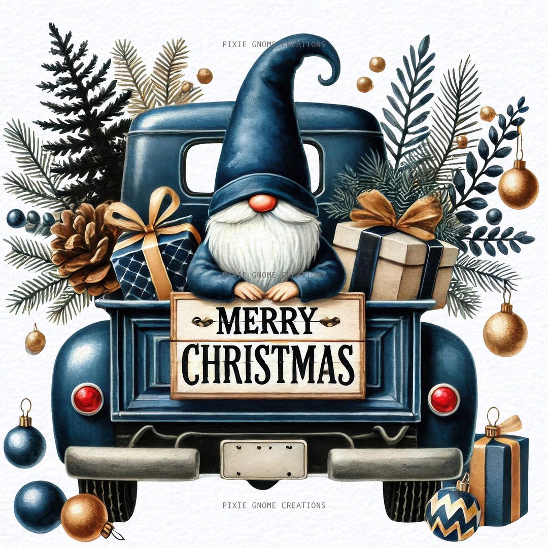 Watercolor Christmas Blue Gnome Clipart Bundle Png, Winter Gnome ...