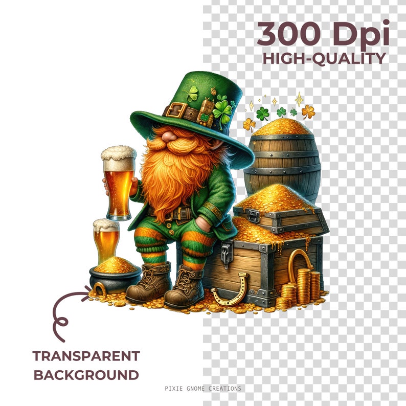 Watercolor St Patricks Day Gnomes Png Clipart Bundle, Irish Beer, Cute ...