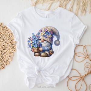 Watercolor Forget Me Not Flower Wreath Gnome Clipart Bundles, Gnome ...