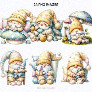 Watercolor Pastel Pijamas Gnome Clipart PNG Bundle, Cute Bed Time ...