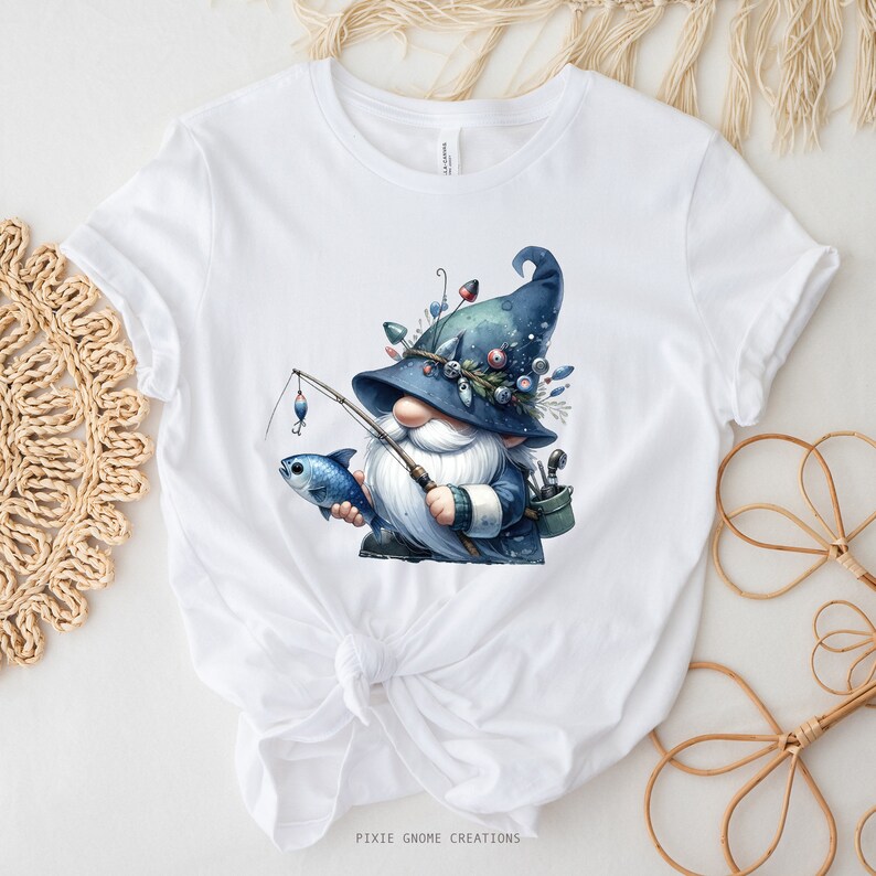 Watercolor Fishing Gnome Clipart Bundle Png, Fisherman Gnome, Fly ...