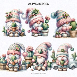 Watercolor Flowering Cactus Gnome Clipart Bundle Png, Succulent Garden ...