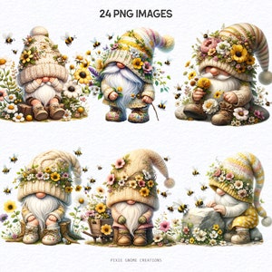Watercolor Wildflower Bumble Bee Gnome Clipart Bundle Png, Garden ...