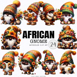 Watercolor African Gnome Gnome Png Clipart Bundle, Black History Month ...