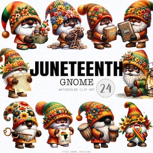 Watercolor Juneteenth Gnome Gnome Png Clipart Bundle, Black History ...