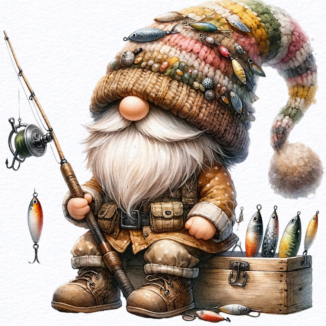 Watercolor Fisherman Gnome Clipart Bundle Png, Fishing Gnome, Fly ...