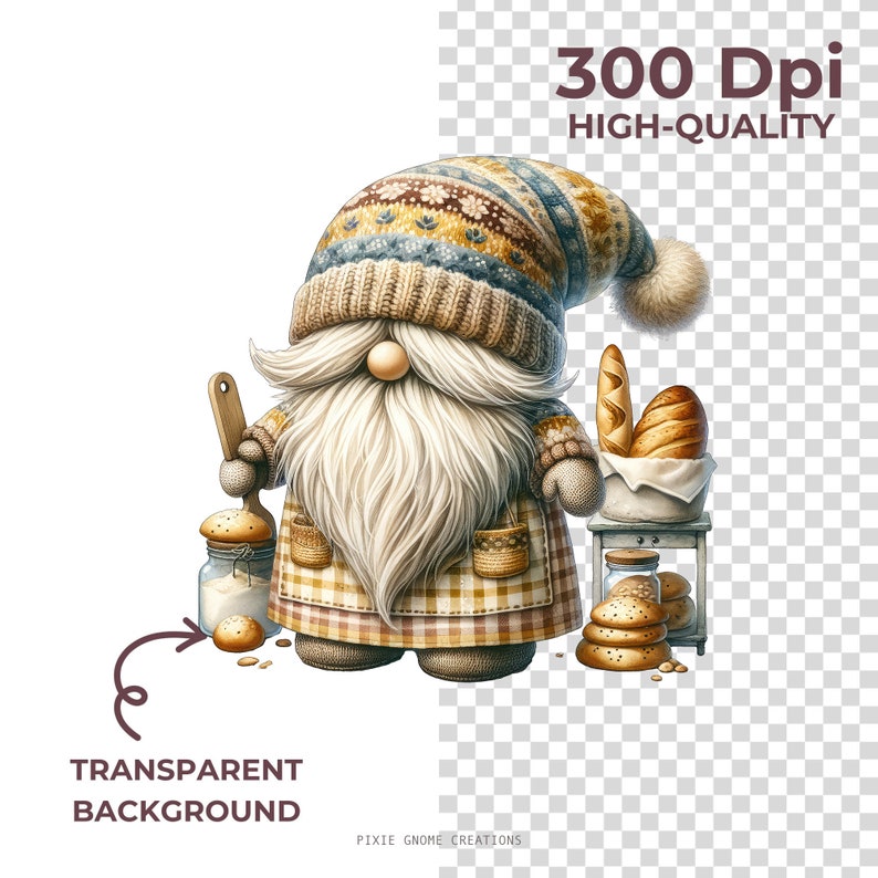 Watercolor Baker Gnome, Gnome Pastry Chef Clipart, Chef Gnome Clipart ...