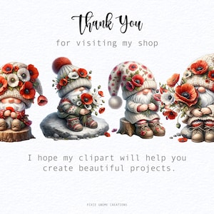 Watercolor Valentines Poppy Remembrance Floral Gnome Clipart PNG Bundle ...