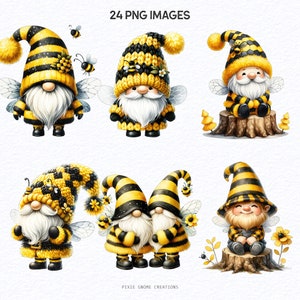 Watercolor Bumble Bee Gnomes Clipart Png, Honey Bee Gnomes PNG ...